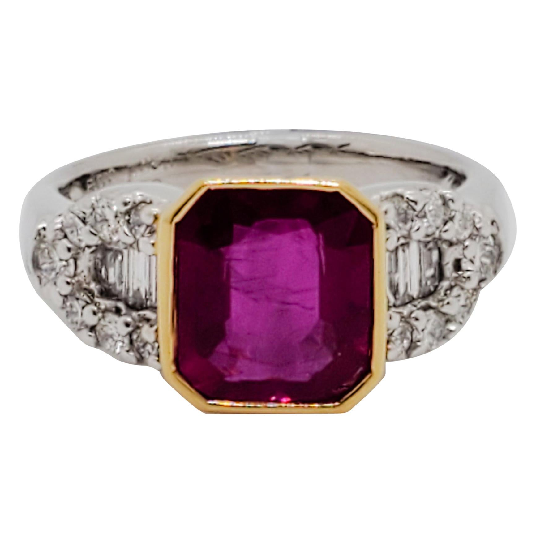 Burma Red Ruby Oval and Diamond Platinum Cocktail Ring at 1stDibs