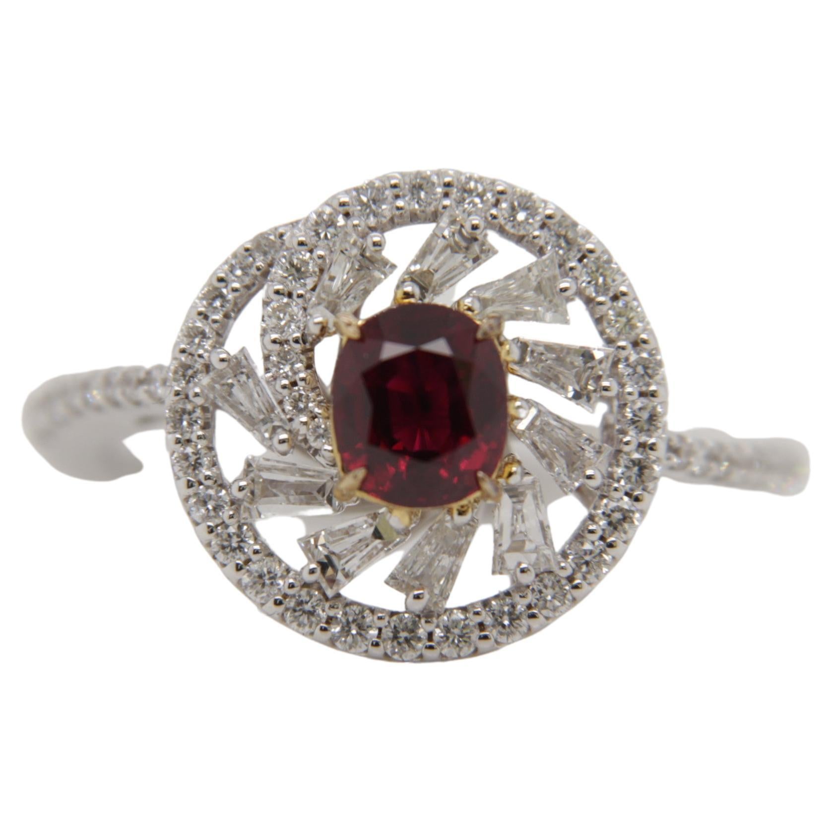 GRS Certified 0.75 Carat Burmese Ruby No Heat Pigeon Blood Ring in 18K Gold For Sale at 1stDibs