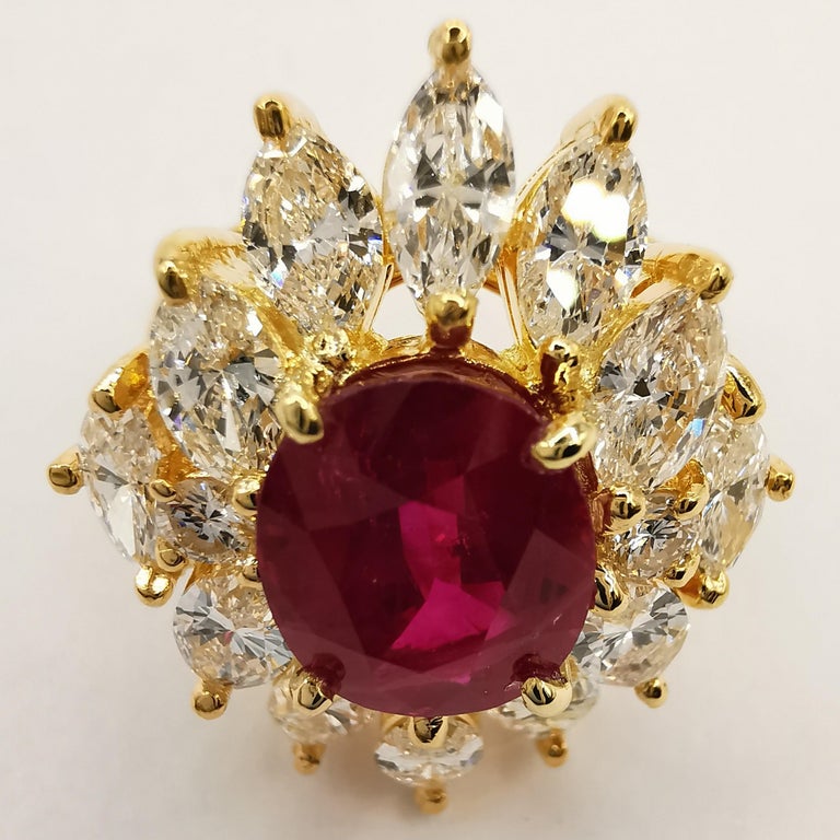 GRS Certified 3.11 Carat Natural Oval Ruby Marquise Diamond Ring in ...