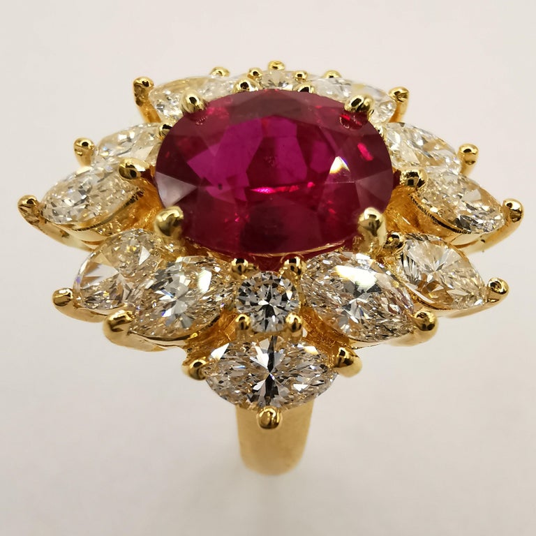 GRS Certified 3.11 Carat Natural Oval Ruby Marquise Diamond Ring in ...