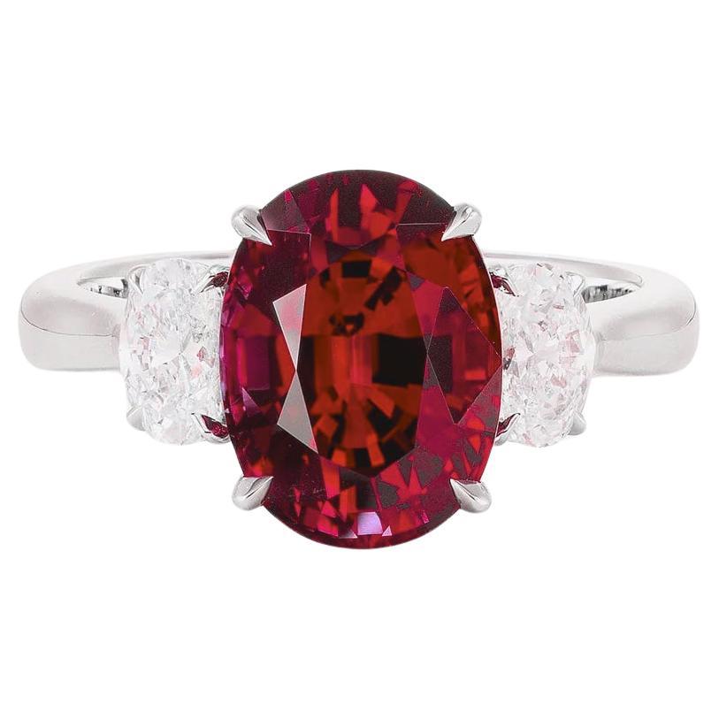 GRS Certified 3.43 Oval Red Ruby Diamond Ring NO HEAT For Sale at 1stDibs