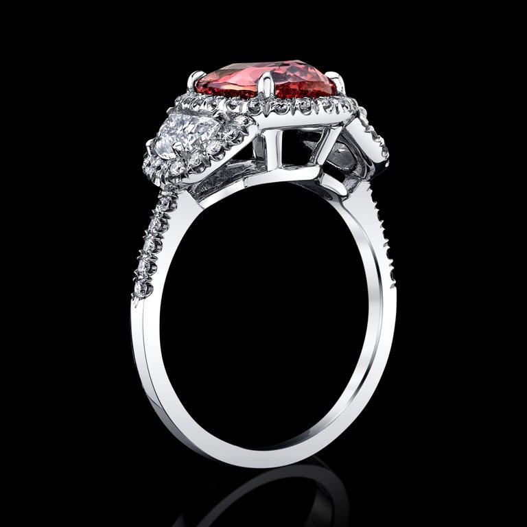 GRS Certified 3.44 Carat Oval Pinkish Orange Padparacha and Diamond ...