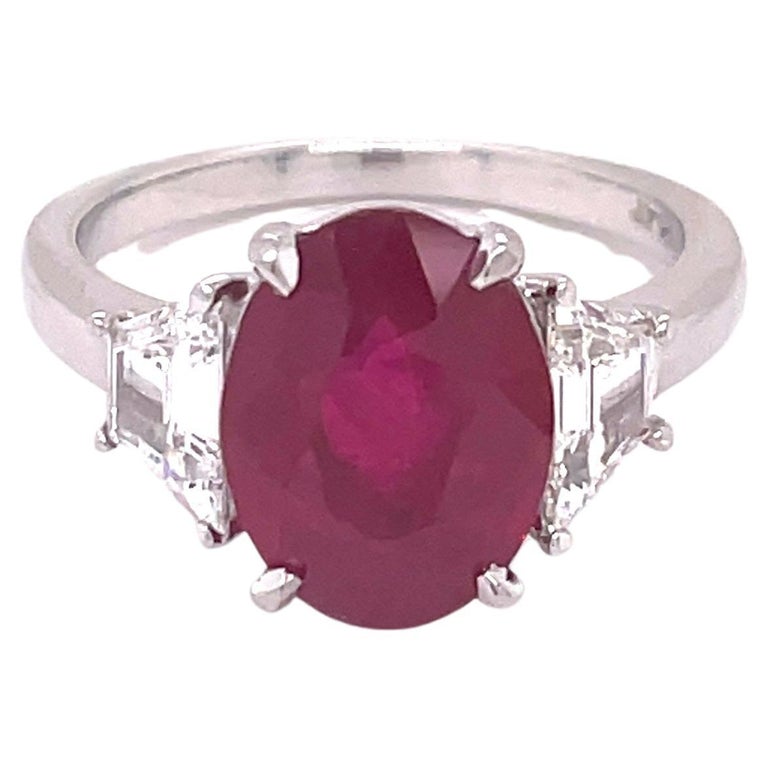 GRS Certified 3.83ct Oval Burma Ruby and Diamonds Ring For Sale at 1stDibs