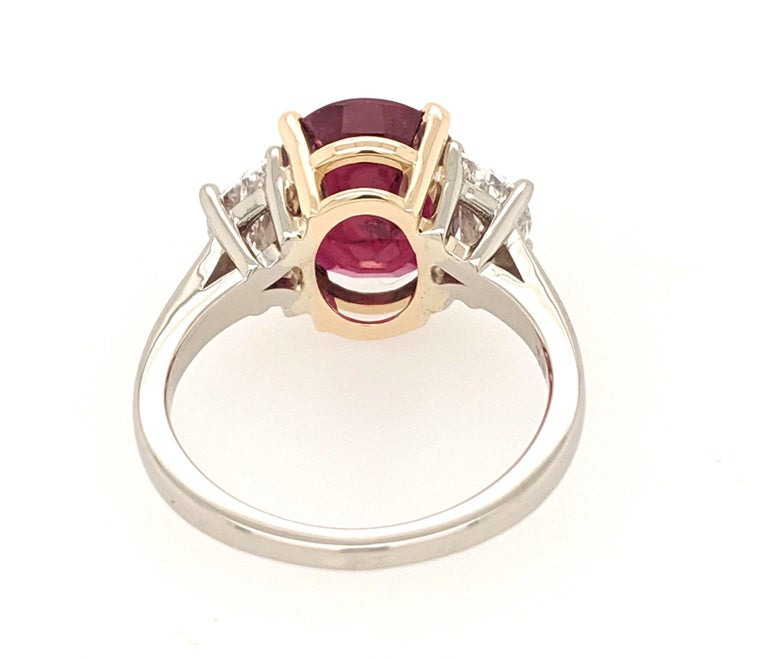 GRS Certified 4.0 Carat Vivid Red Ruby Diamond 3-Stone Ring at 1stDibs