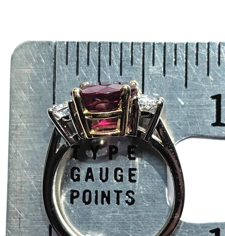 GRS Certified 4.0 Carat Vivid Red Ruby Diamond 3-Stone Ring at 1stDibs