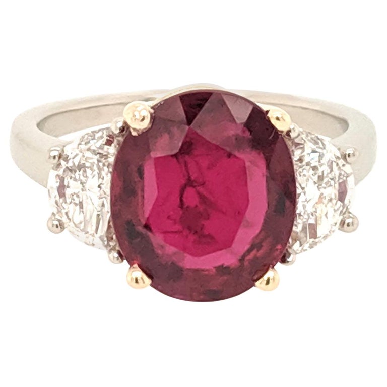 GRS Certified 4.0 Carat Vivid Red Ruby Diamond 3-Stone Ring at 1stDibs