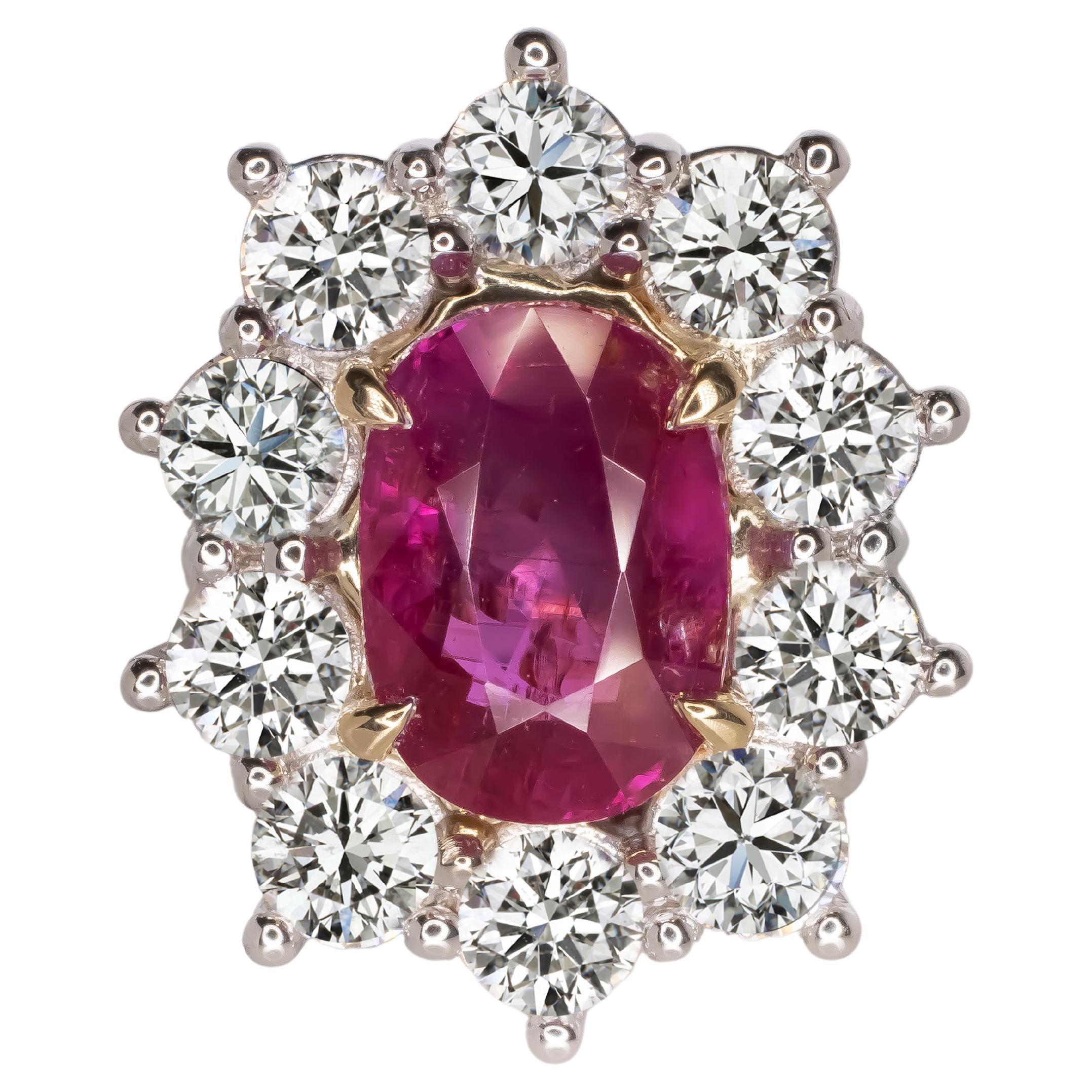 GRS Certified 4.21 Carat BURMA NO HEAT Oval Ruby Diamond Ring For Sale ...