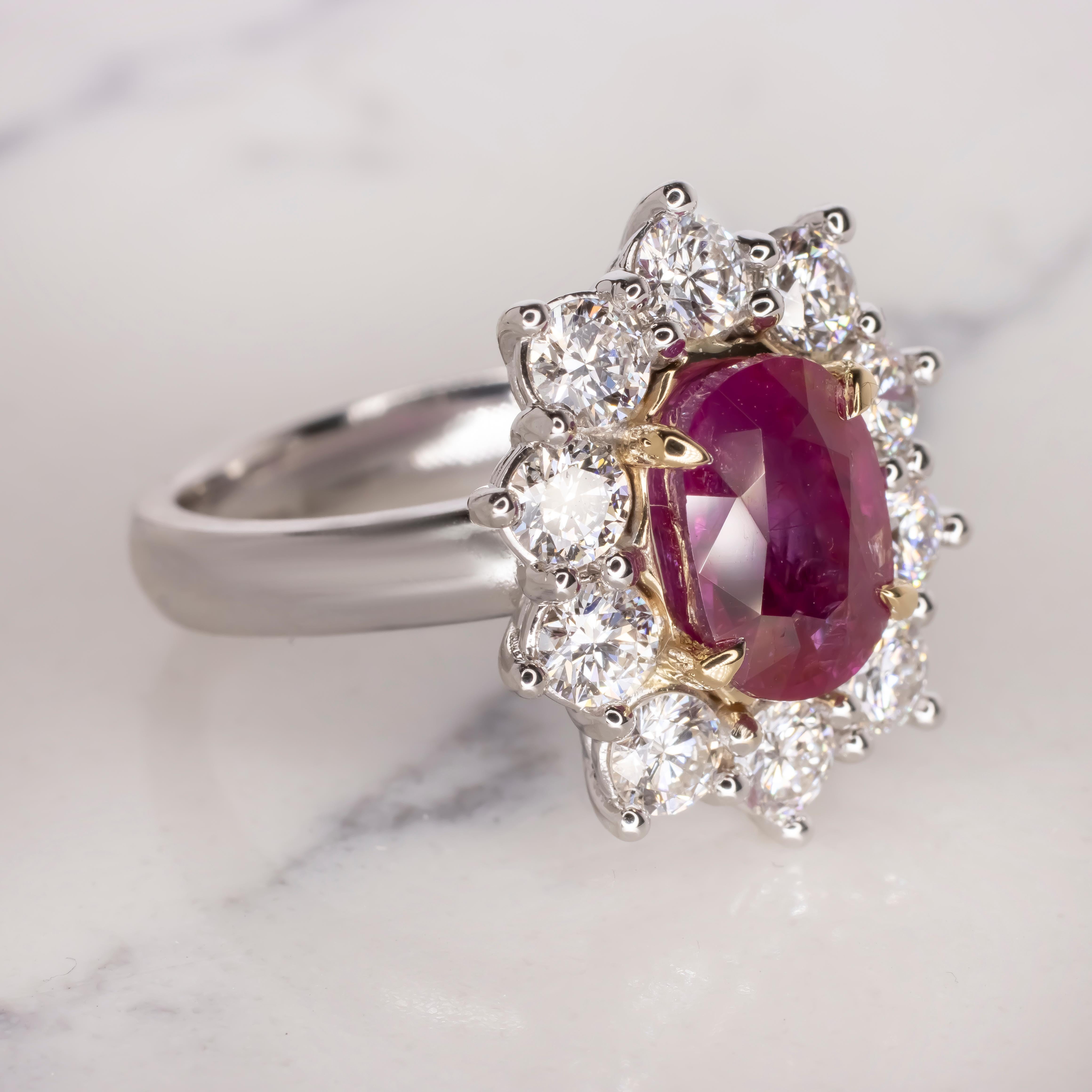 GRS Certified 4.21 Carat BURMA NO HEAT Oval Ruby Diamond Ring For Sale at 1stDibs