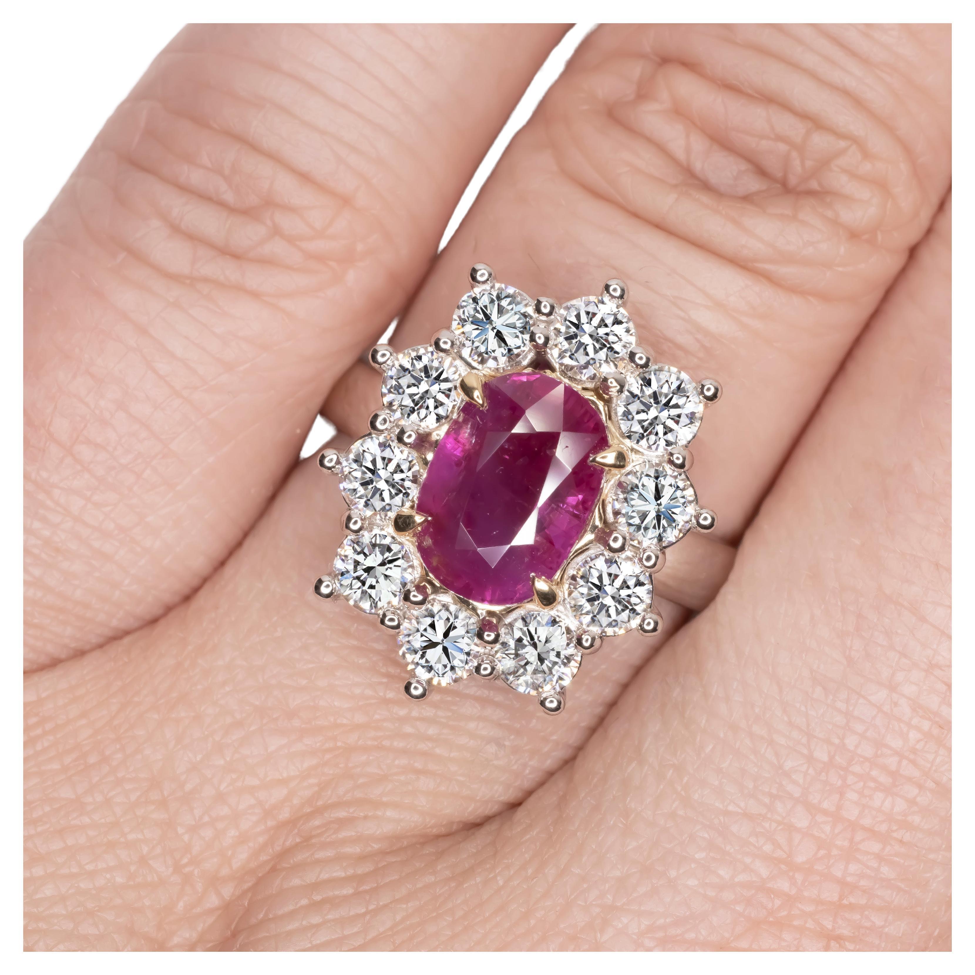 GRS Certified 4.21 Carat BURMA NO HEAT Oval Ruby Diamond Ring For Sale at 1stDibs