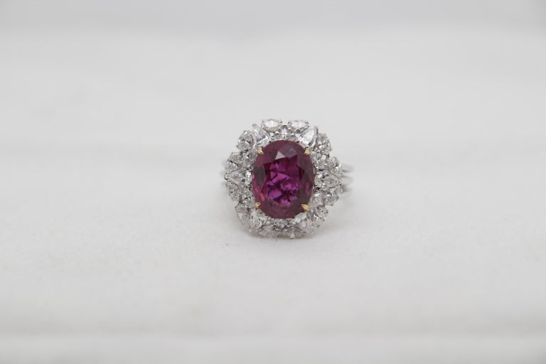 GRS Certified 4.61 Carat Thai Ruby No Heat and Diamond Ring in 18 Karat ...