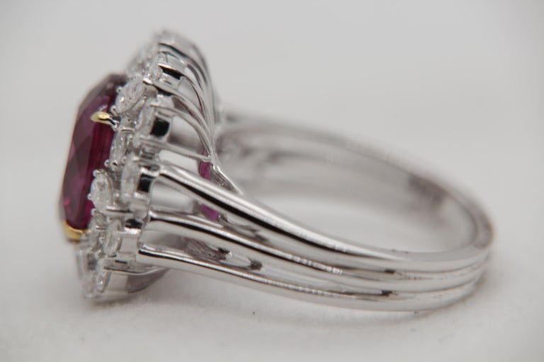 GRS Certified 4.61 Carat Thai Ruby No Heat and Diamond Ring in 18 Karat ...