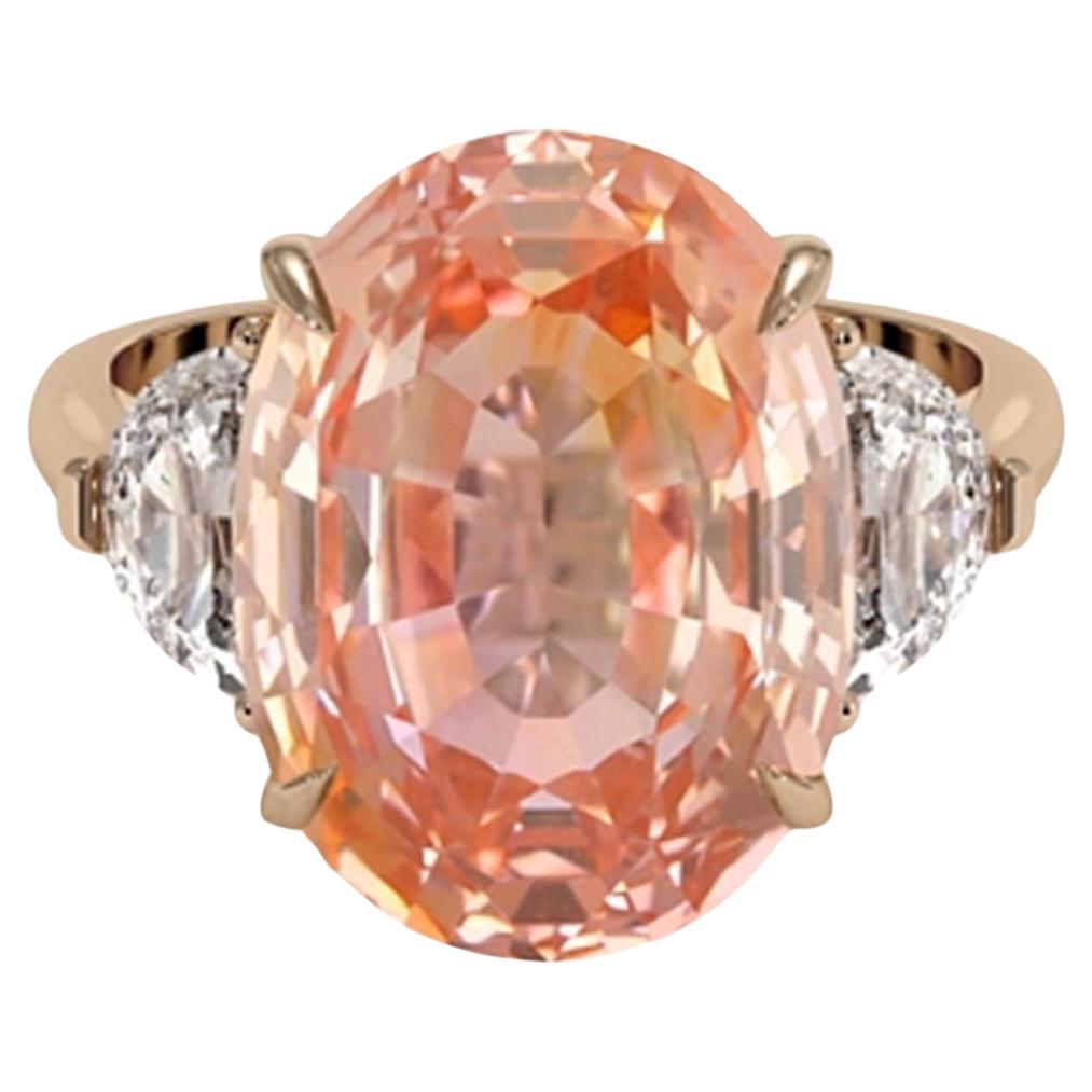 GRS Certified Padparadscha Orange Pink 15.1 Carat Oval with Half Moon ...