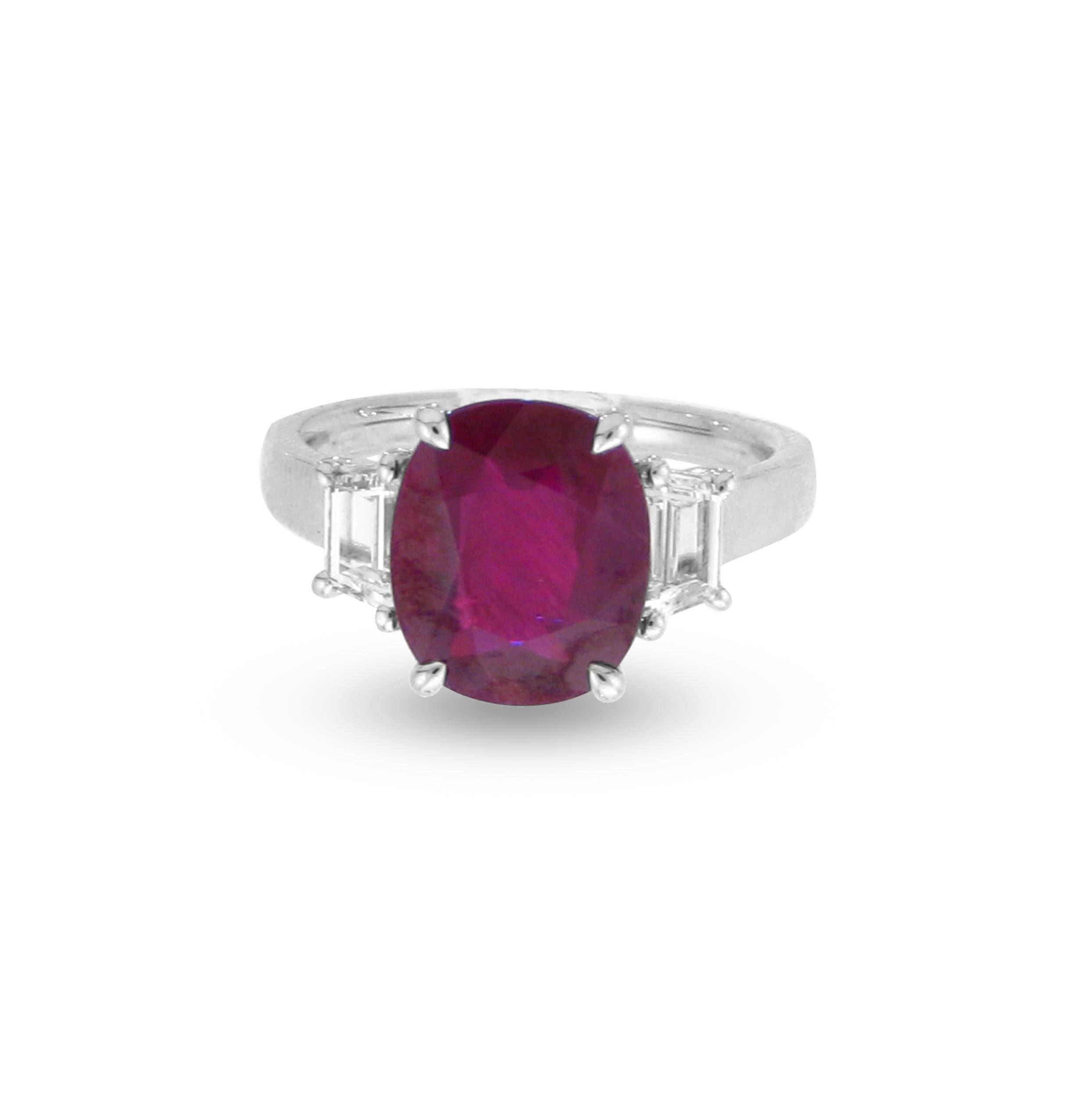 GRS Certified Three Stone Ruby Ring For Sale at 1stDibs