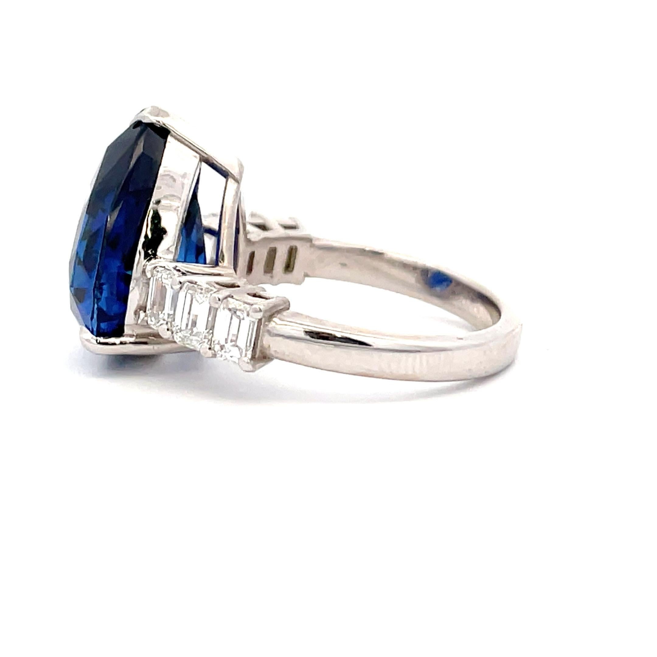 GRS Certified Vivid Blue Pear Shape Sapphire and Emerald Diamond Ring ...