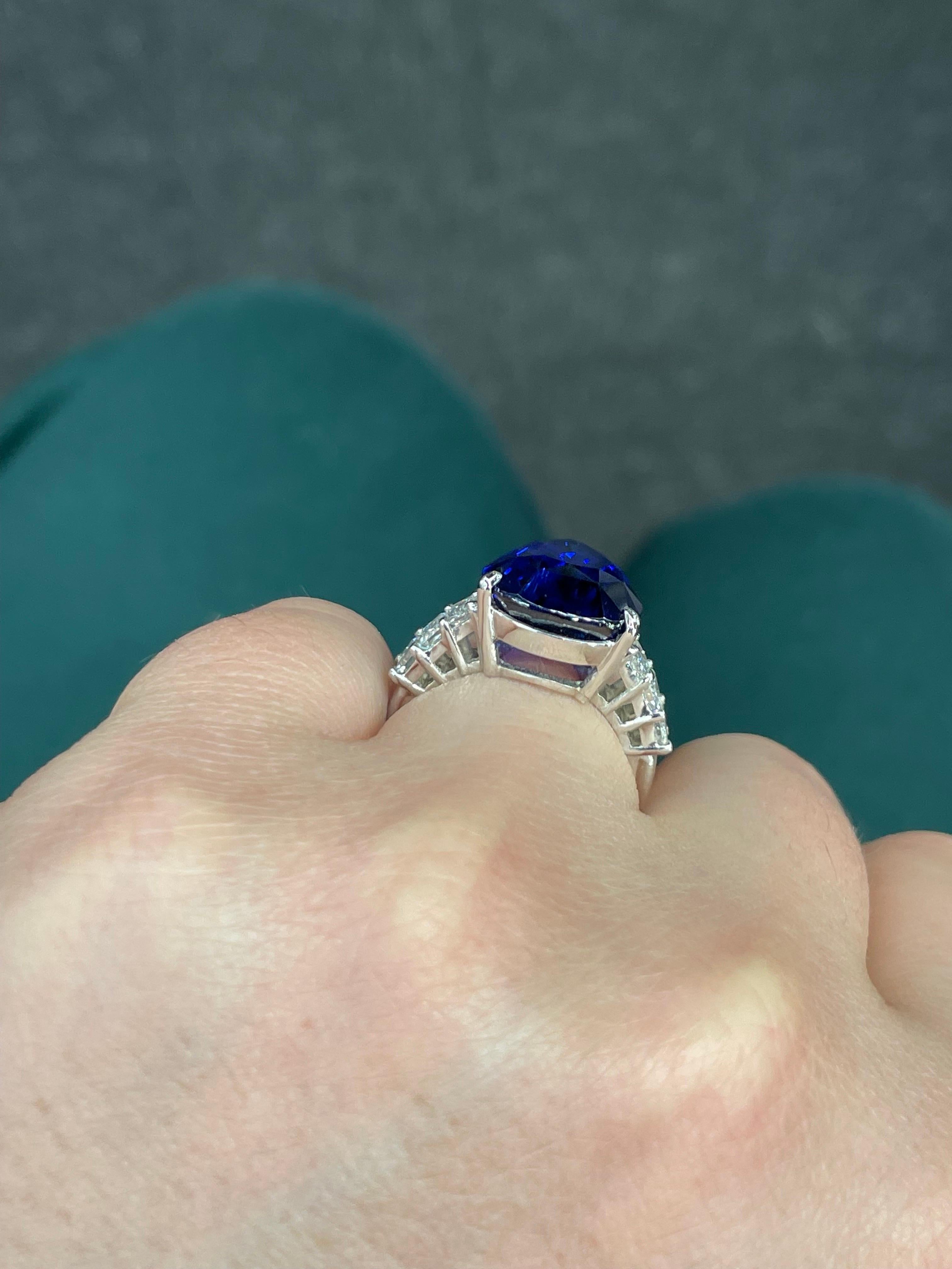 GRS Certified Vivid Blue Pear Shape Sapphire and Emerald Diamond Ring ...