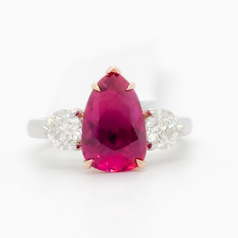 GRS Mozambique Ruby and Diamond Three Stone Ring in 18k Rose Gold and ...