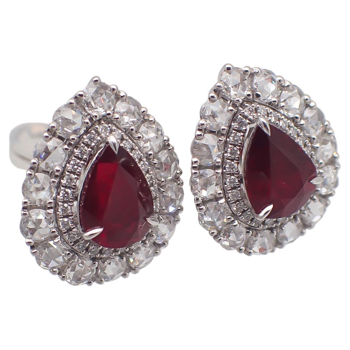 2.48 Ct GRS Pigeon Blood Burmese No Heat Ruby Diamond Earring in 18 ...