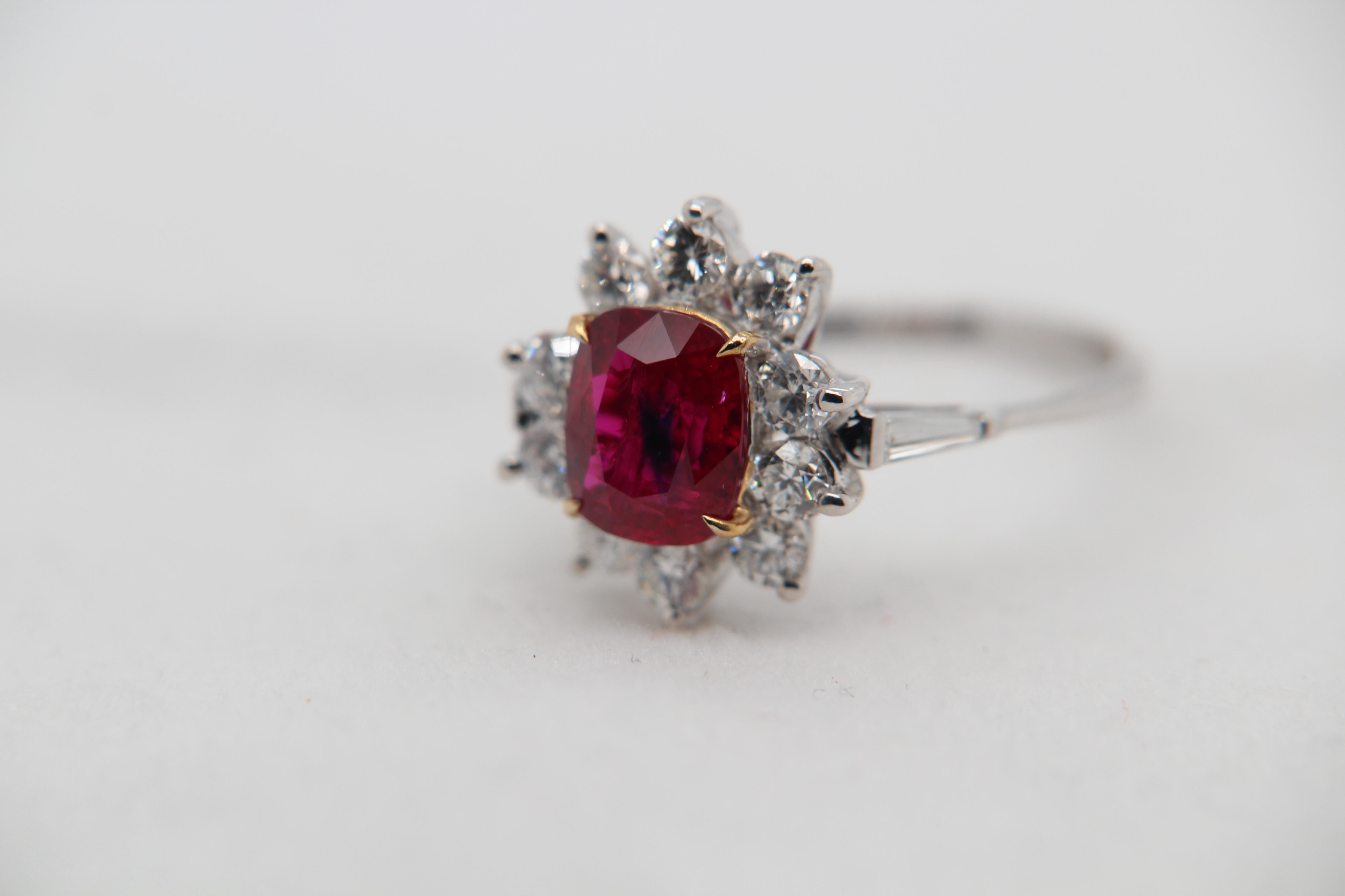 GRS Pigeon Blood 2.02 Carat Burmese No Heat Ruby and Diamond Ring 18 Karat Gold at 1stDibs