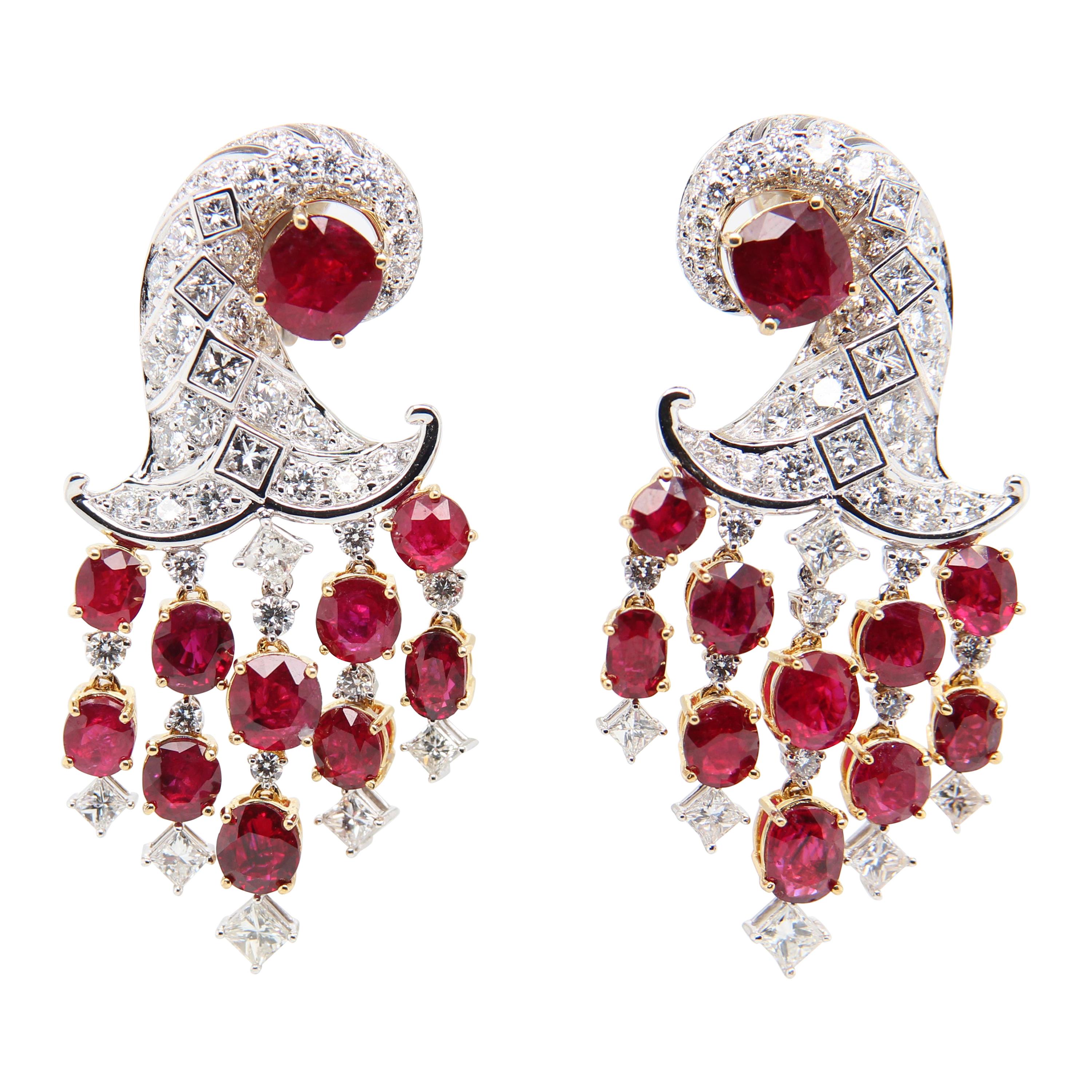 Two Hundred Carat Burma Ruby Beads Diamond Tassel Earrings For Sale at ...