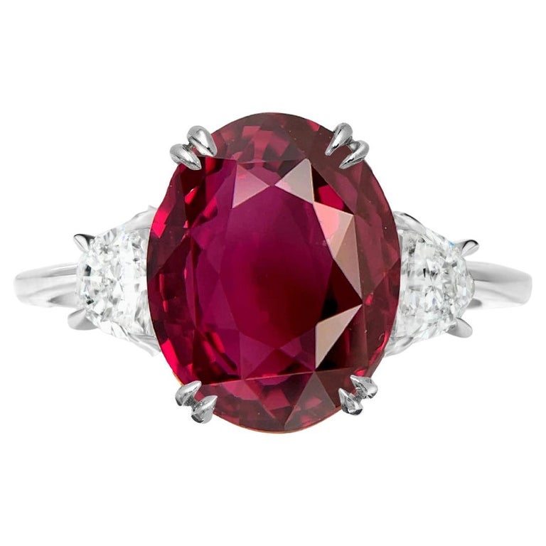 GRS Switzerland 3 Carat Oval Vivid Pinkish Red Ruby Diamond Solitaire ...