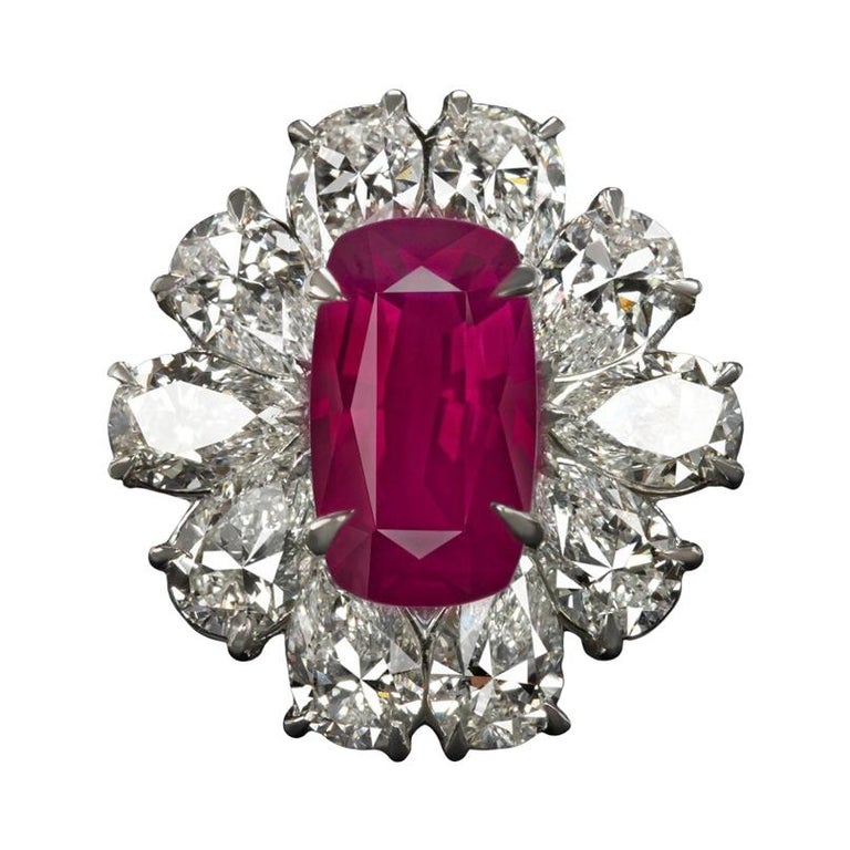GRS Switzerland GIA Certified 3.40 Carat Vivid Red Peagon's Ruby Diamond Ring For Sale at 1stDibs