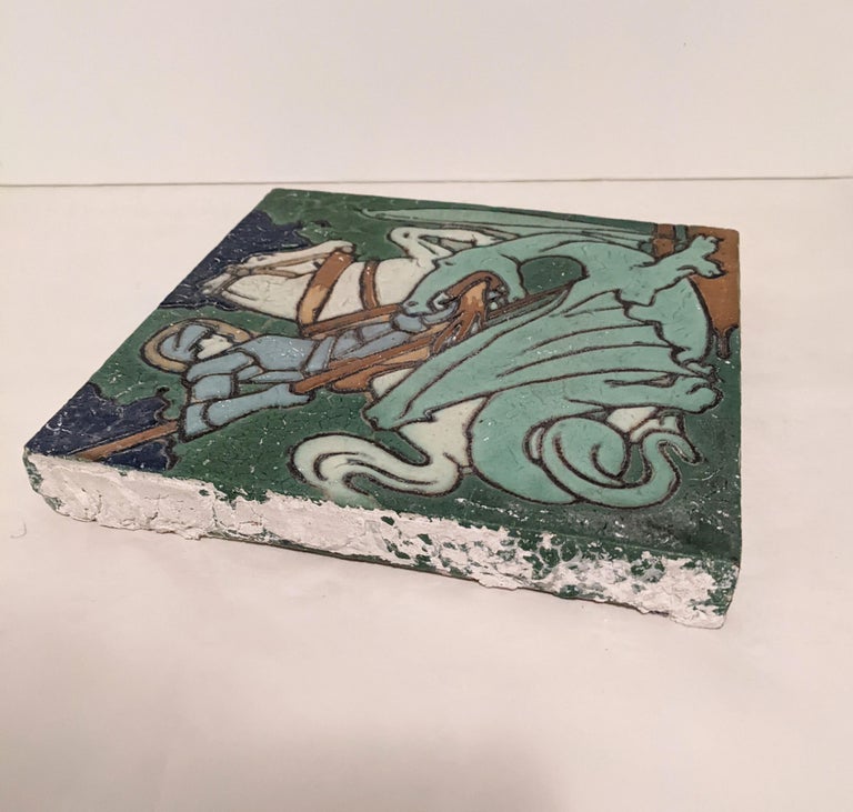 Grueby Faience St George and the Dragon Tile For Sale at 1stDibs ...