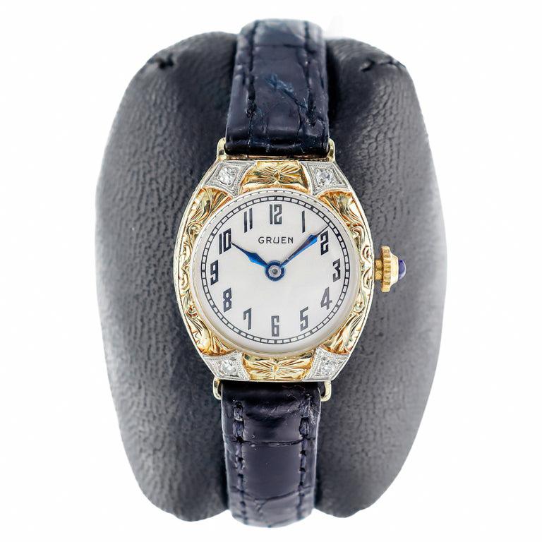 Gruen 14kt Solid Gold Art Deco Ladies Watch handmade 1920s with Diamond ...