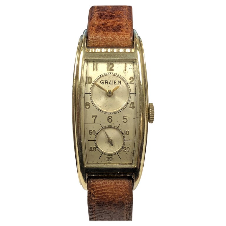 Gruen 1940s Tonneau Case Duo Dial Doctors Mechanical Wristwatch at 1stDibs