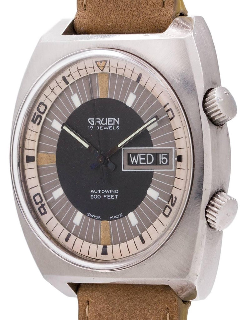 Gruen Stainless Steel Autowind Super Compressor Day-Date Self Winding ...