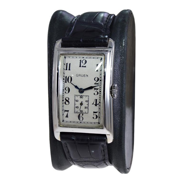 Gruen White Gold Art Deco Curvex Watch from the 1930's with Kiln Fired ...