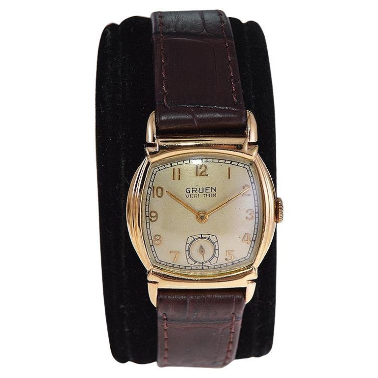 Gruen Yellow Gold Filled Art Deco Cushion Shape Watch From 1940's For ...