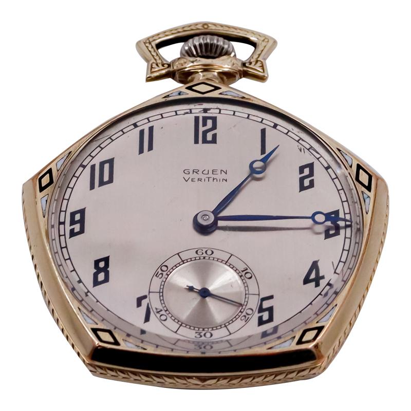 Gruen Yellow Gold Filled Art Deco Pocket Watch with Original Stern Dial ...