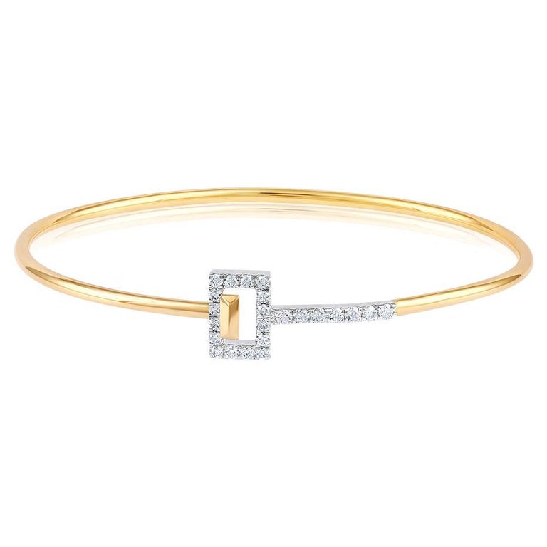 GSI Certified 14K Gold 0.4ct Natural Diamond F-VS Square Lock Bangle ...
