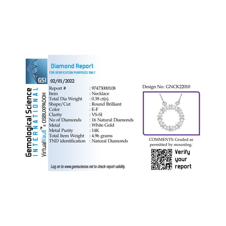 GSI Certified 14k Gold Natural Diamond E-VS Schlumberger Circle ...