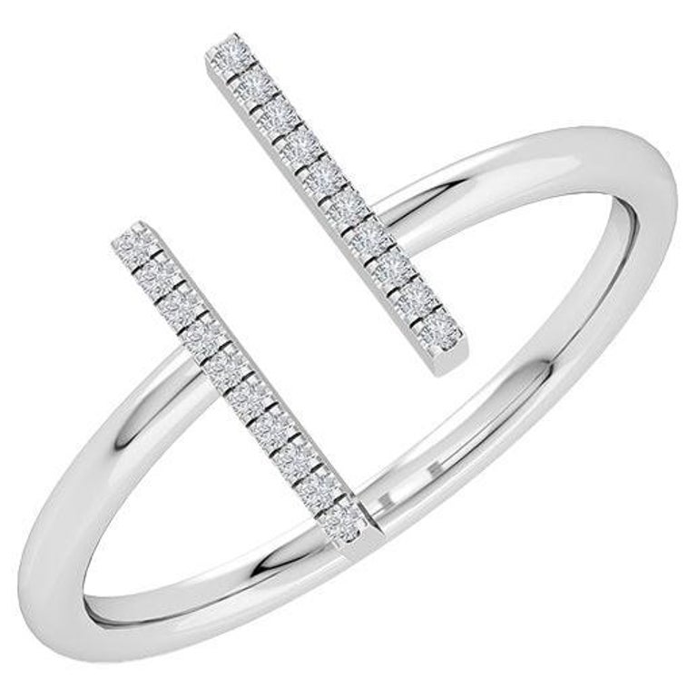 GSI Certified 14k Gold Natural Diamond G-Vs White Delicate 2 Line Thin Ring For Sale at 1stDibs