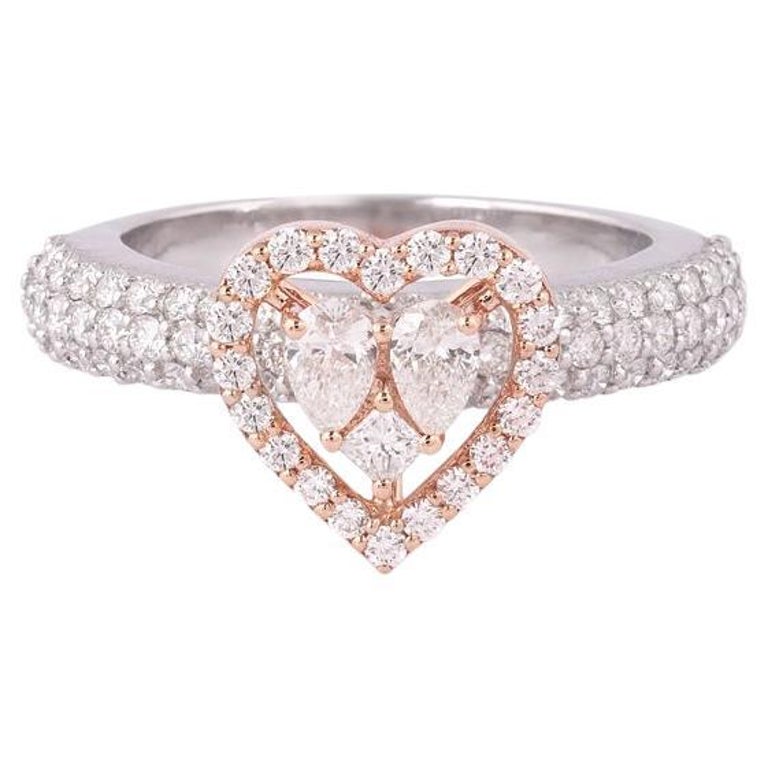 GSI Certified 18k Gold 1.2 Carat Natural Diamond E-VVS 3 Pear Stone Heart Ring For Sale at 1stDibs