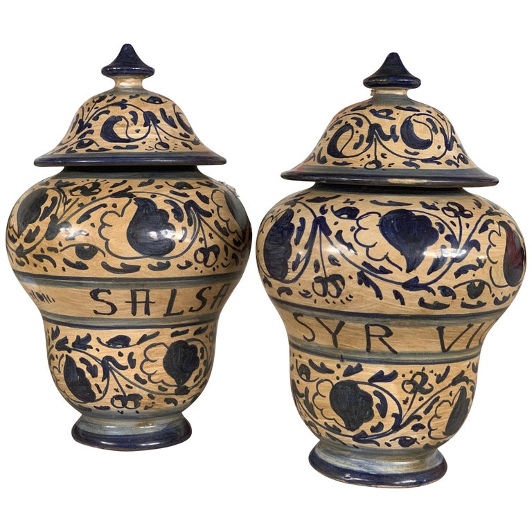 Gubbio Pair of Renaissance Ceramic Jars, Italy at 1stDibs