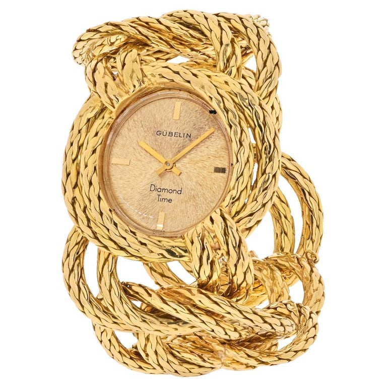Gubelin 18K Yellow Gold Diamond Time Round Dial Openlink Vintage Watch ...