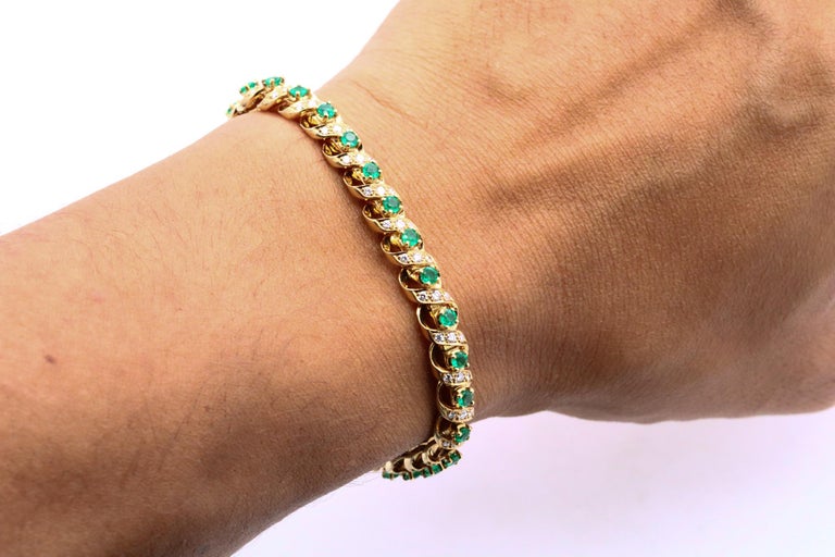 Gubelin 1960 Swiss 18kt Gold Bracelet 4.64 Ctw Colombian Emeralds and ...
