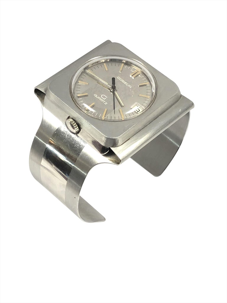 Gubelin 1970s Rare Midcentury Large Cuff Quartz Wristwatch For Sale at ...