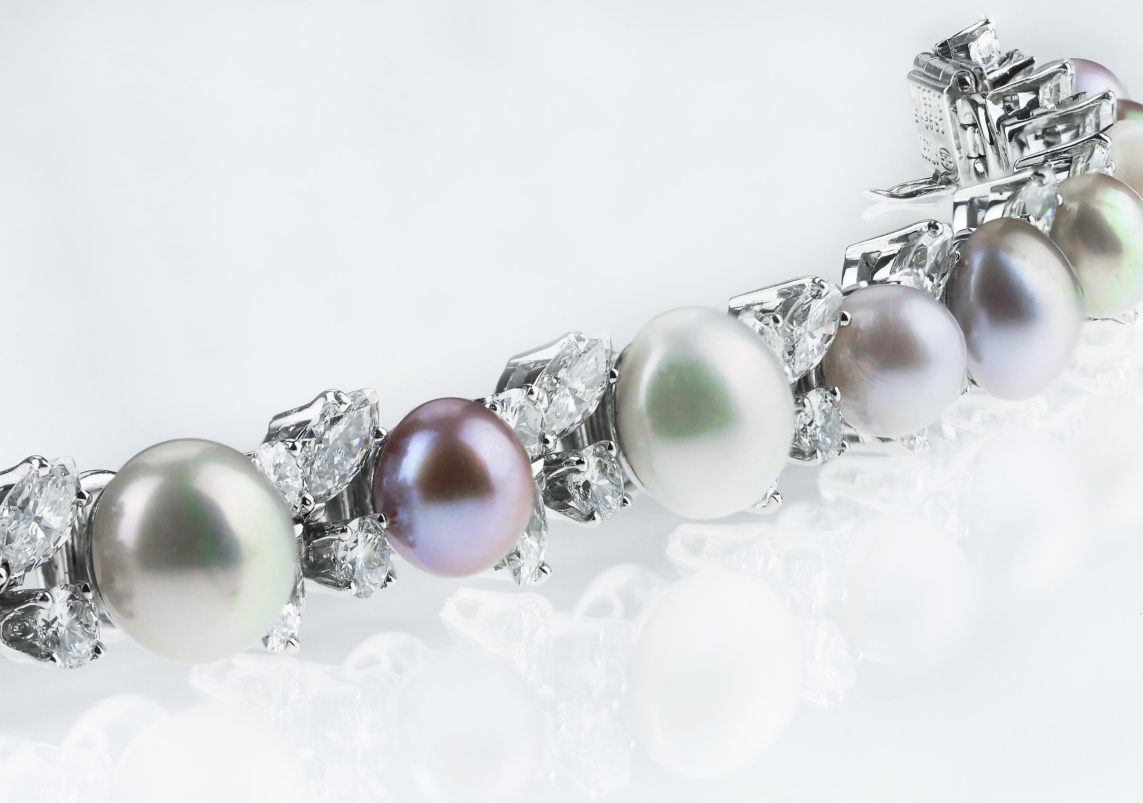 Gubelin Bracelet with Multi-Color Pearls and Diamonds in Platinum at ...