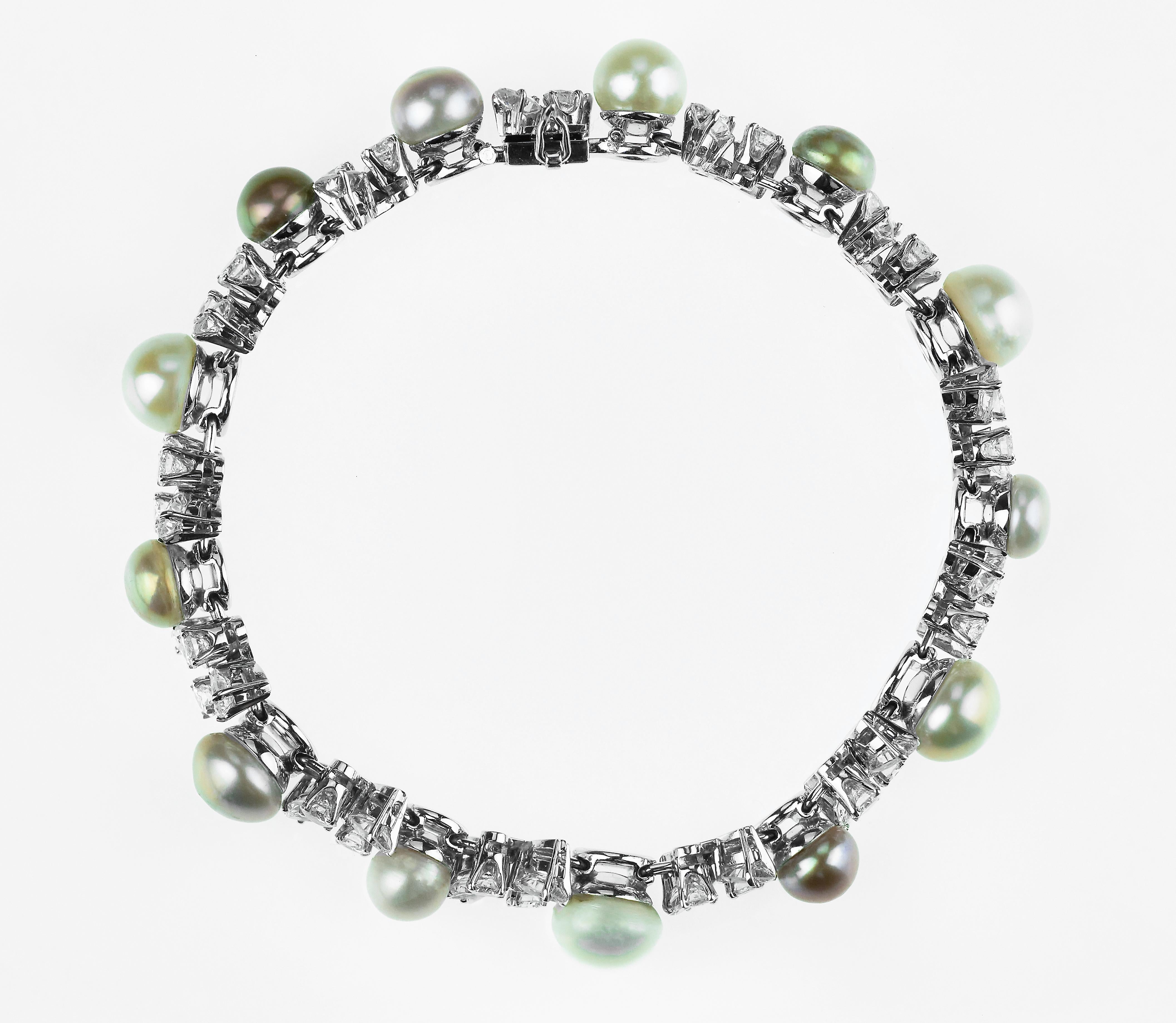 Gubelin Bracelet with Multi-Color Pearls and Diamonds in Platinum at ...