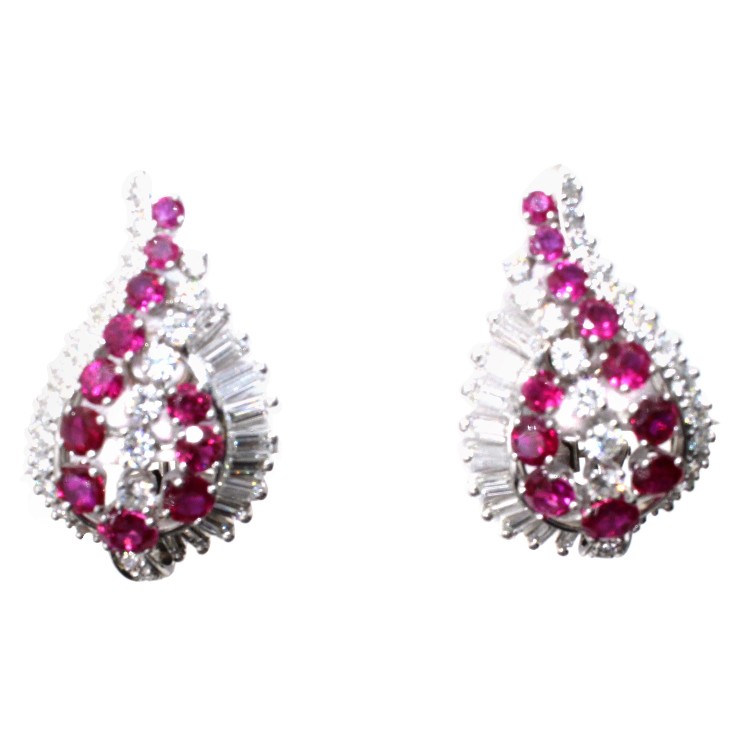 Cartier Art Deco Ruby Diamond Platinum Earrings at 1stDibs
