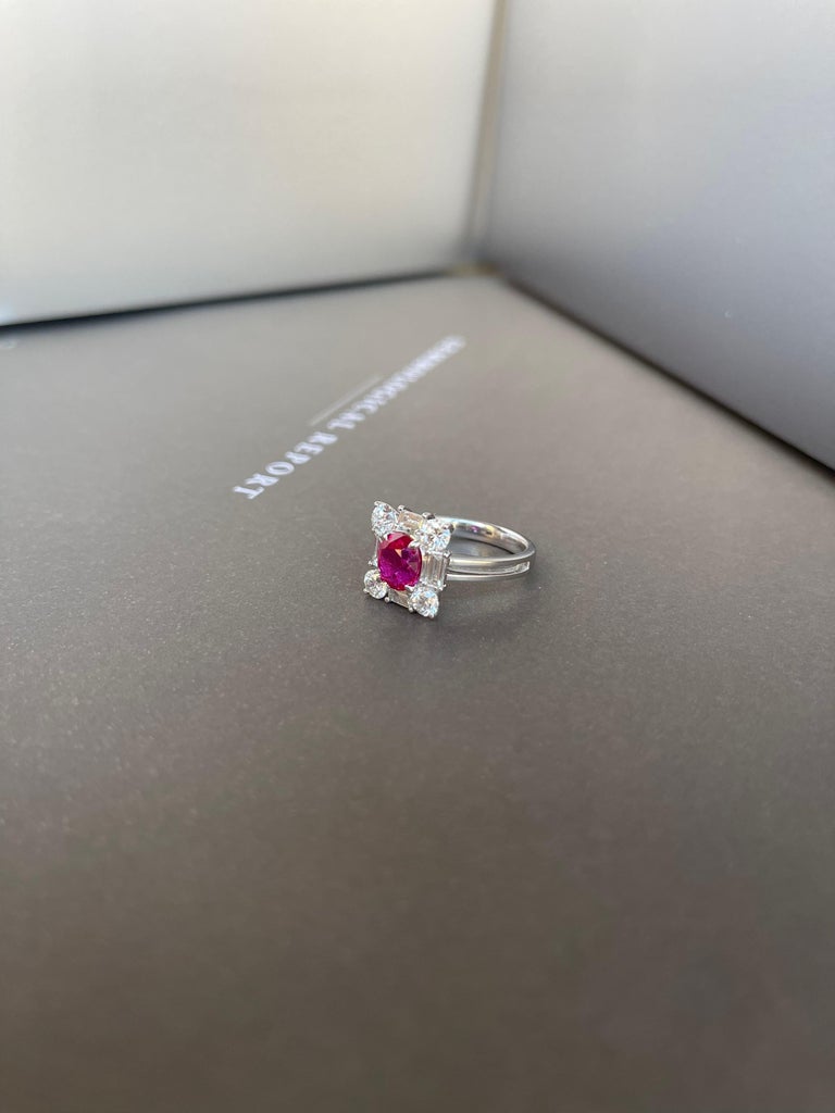 Gubelin Certified 2.13 Carat Burmese Ruby and Diamond Cocktail Ring For ...