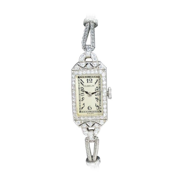 Gubelin Platinum and Diamond Art Deco Manual Winding Dress Watch, circa ...