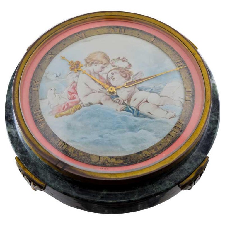 Gubelin Stone and Metal Art Deco Table Clock with Cherubic Hand Made ...