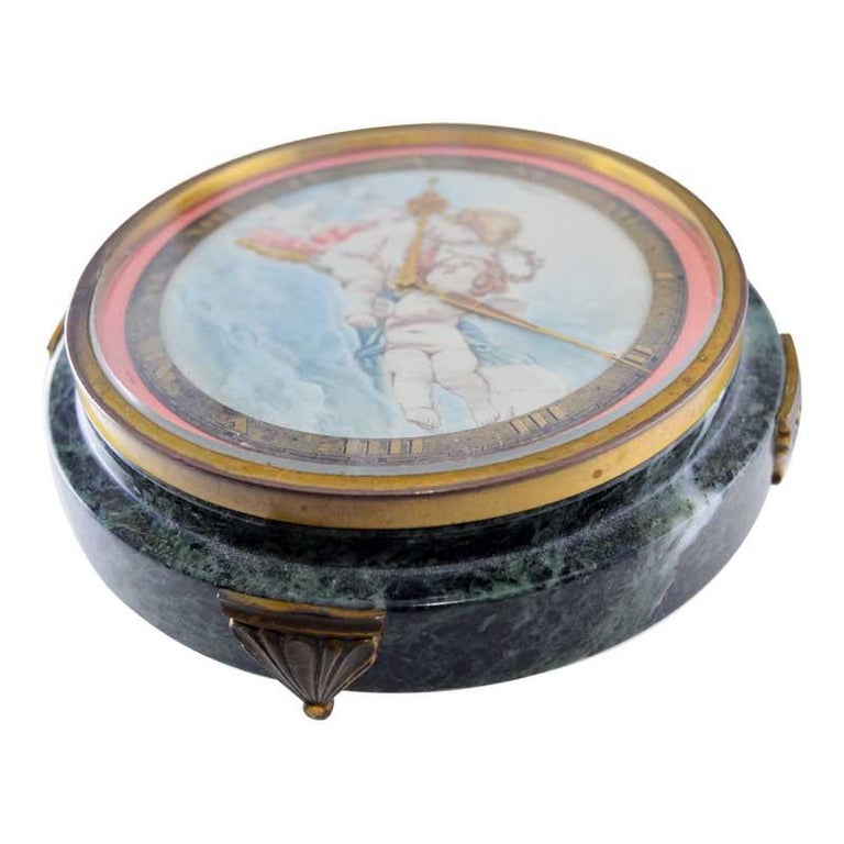 Gubelin Stone and Metal Art Deco Table Clock with Cherubic Hand Made ...