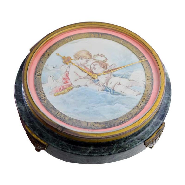 Gubelin Stone and Metal Art Deco Table Clock with Cherubic Hand Made ...