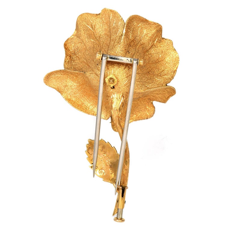 Gubelin Vintage Diamond 18K Yellow Gold Textured Rose Flower Brooch Pin ...