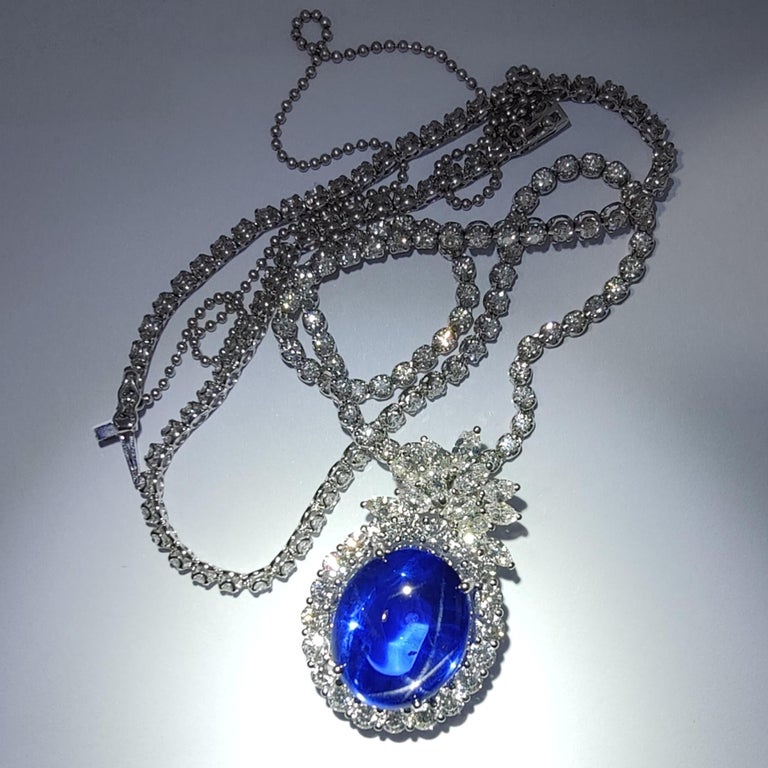 Gublin Certified 26.88ct Unheated Blue Star Sapphire and 7.41ct Diamond ...